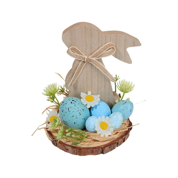 Blue Easter Wooden Bunny Ornament With Eggs Colorful Home Decor ...