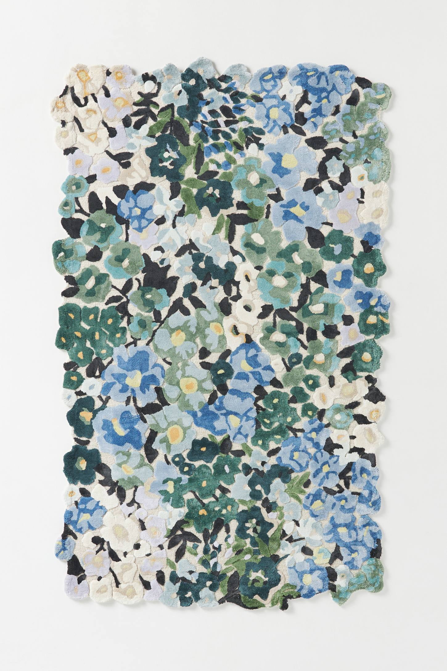 Blue Edge Rug Cassia Wool/Viscose Blend Tufted Floral-Shaped Rug(Blue ...