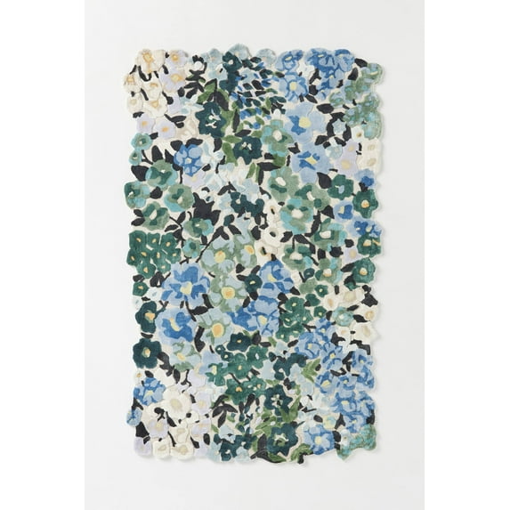Blue Edge Rug Cassia Wool/Viscose Blend Tufted Floral-Shaped Rug(Blue ...