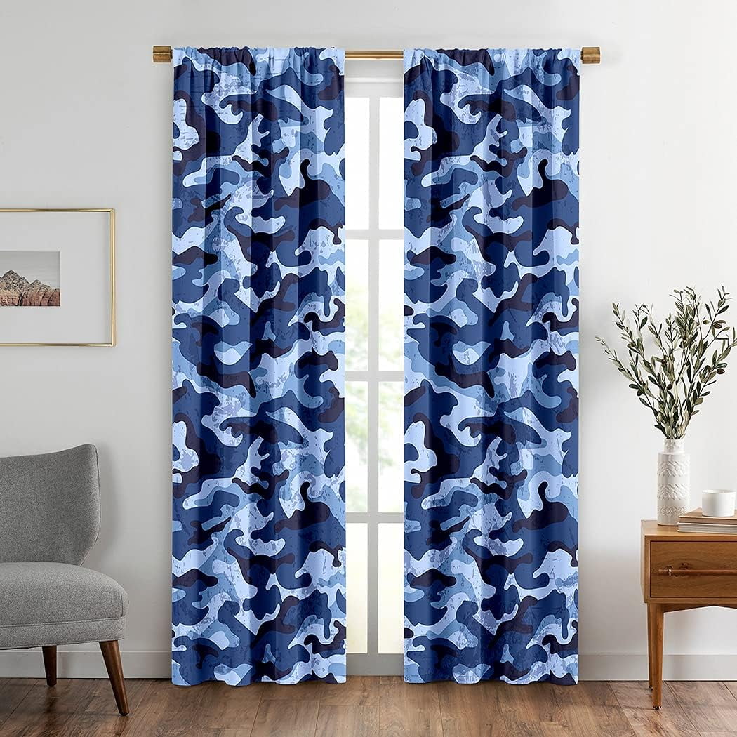 Blue Effect Window Drapes Curtain Navy Water Blue Effect Army Rod ...