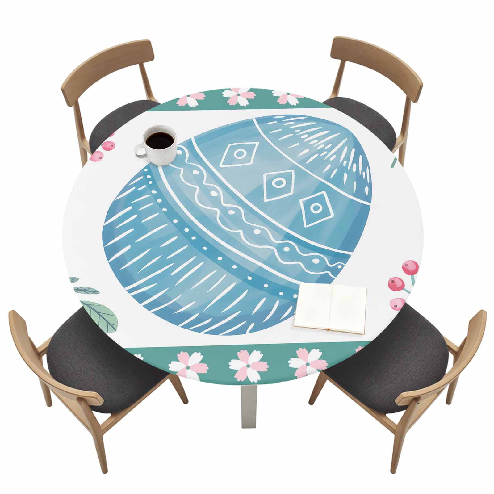 Blue Eggs Easter Fitted Tablecloth with Elastic Edged, Round Table ...