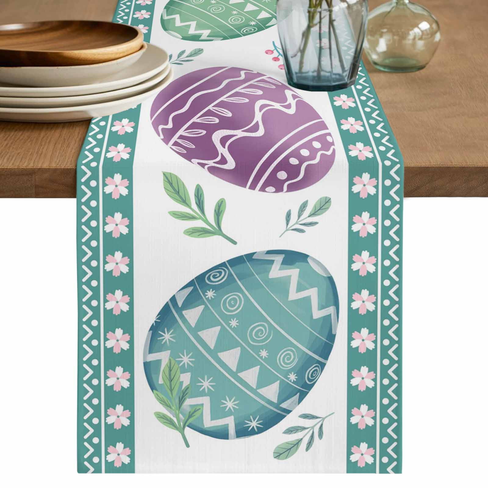 Blue Eggs Easter Table Runner 72 Inches, Pink Spring Floral Elegant ...
