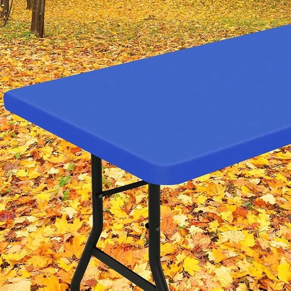 Blue Elastic Fitted Vinyl Tablecloth For 4ft Folding Tables, Waterproof ...