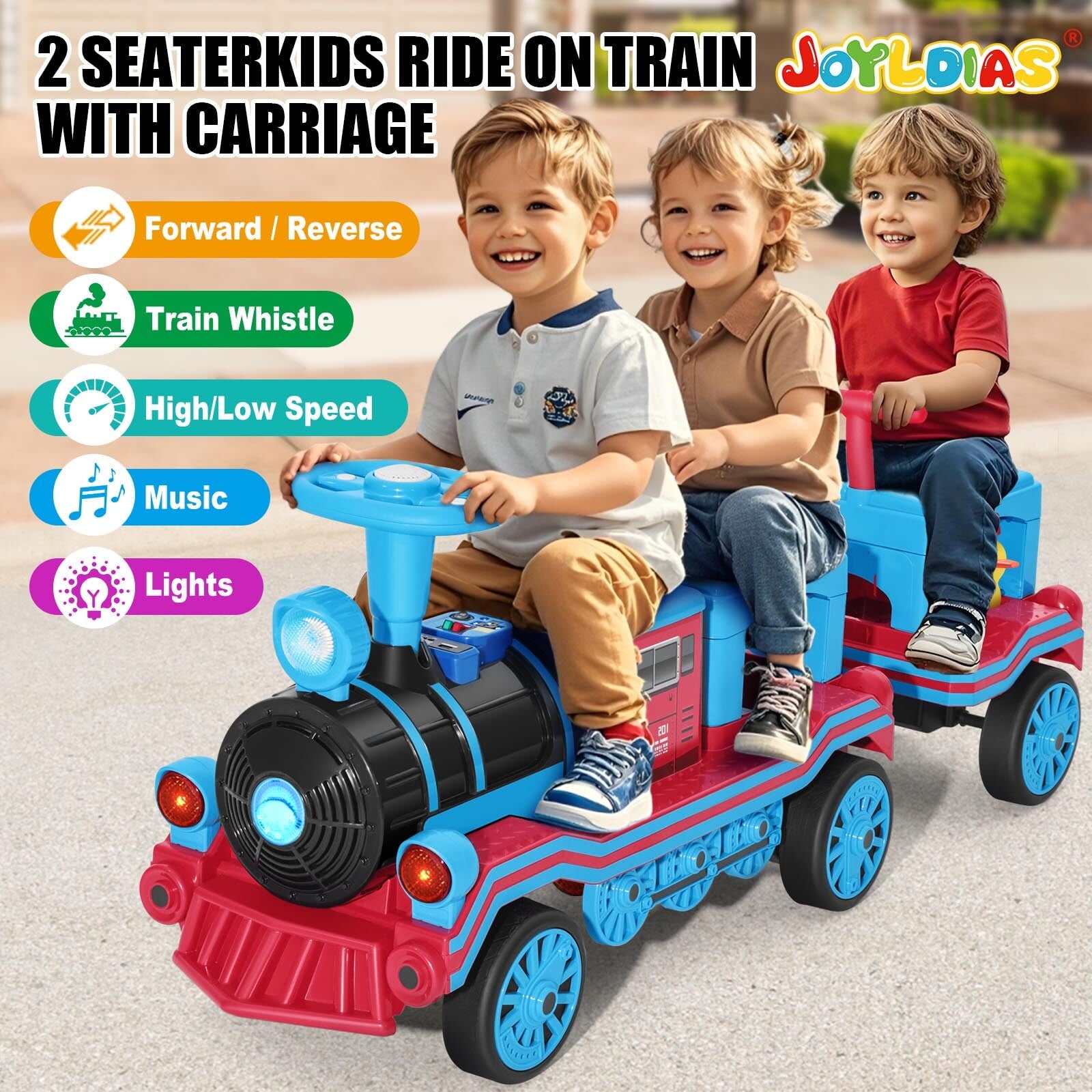 Blue Electric 2-Seater 12V Kids Ride On Toy Train with Carriage 2 ...