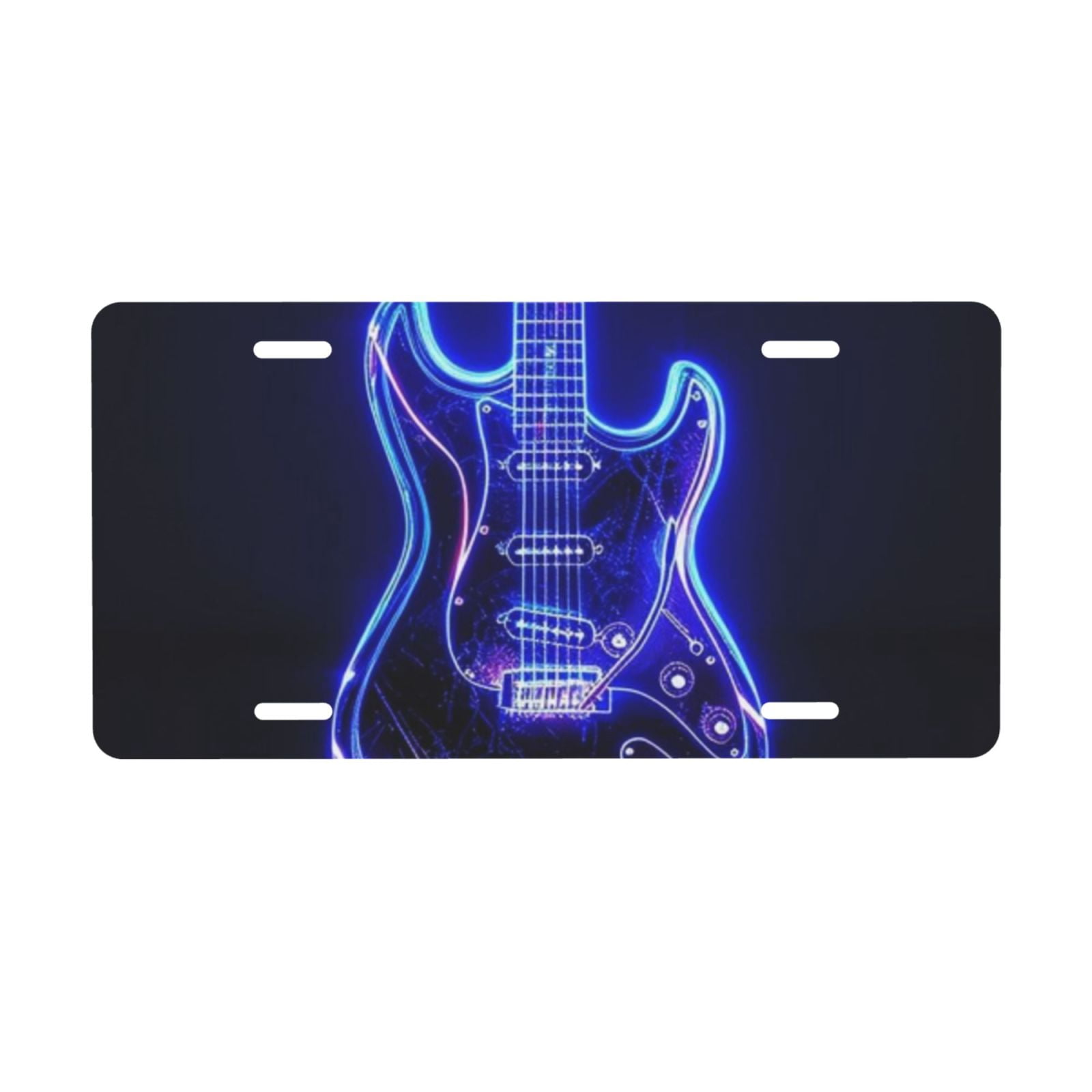 Blue Electric Guitar License Plate with 4 Holes,Novelty Aluminum Metal ...