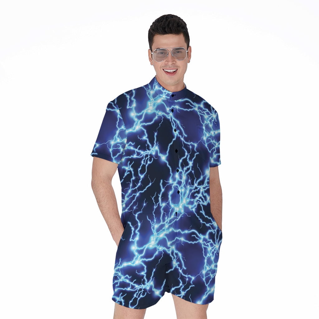 Blue Electric Lightning Short Sleeve Men'S Rompers Casual Summer ...