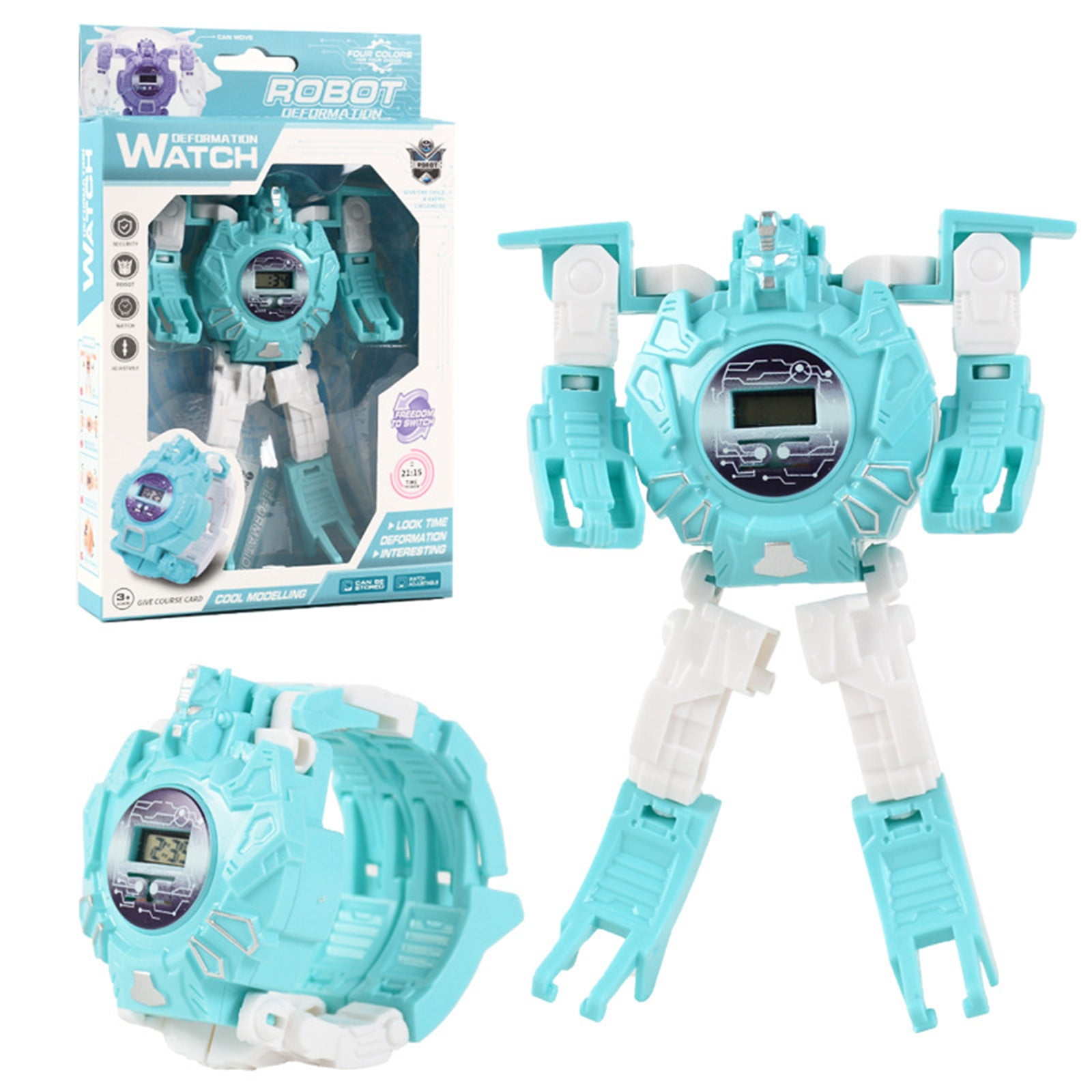 Blue Electronic Transforming Watch Robot Toy With Digital Display ...