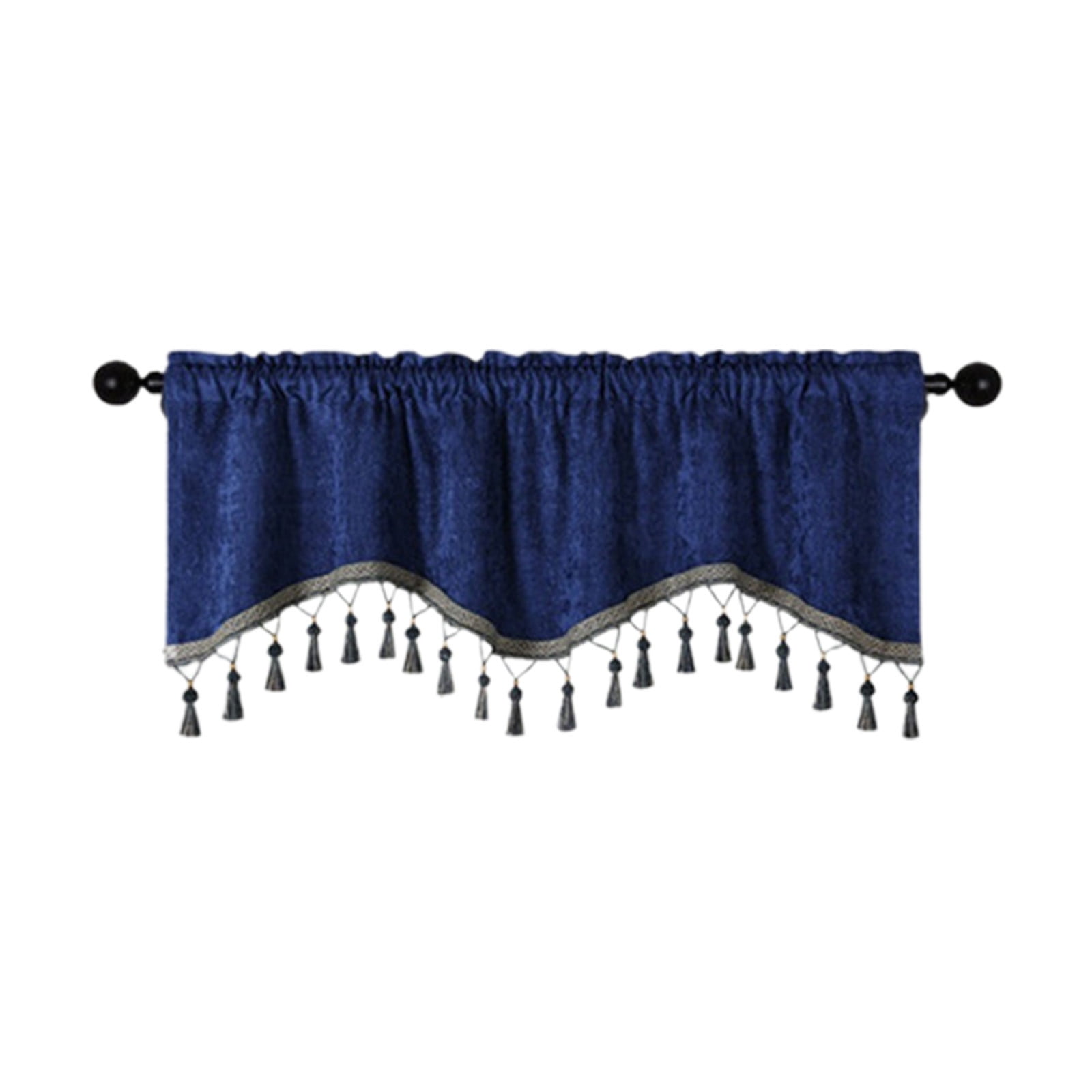 Blue Elegant Fringed Window Curtains Short Drapes With Tassel Design ...