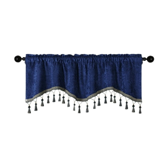 Blue Elegant Fringed Window Curtains Short Drapes With Tassel Design ...