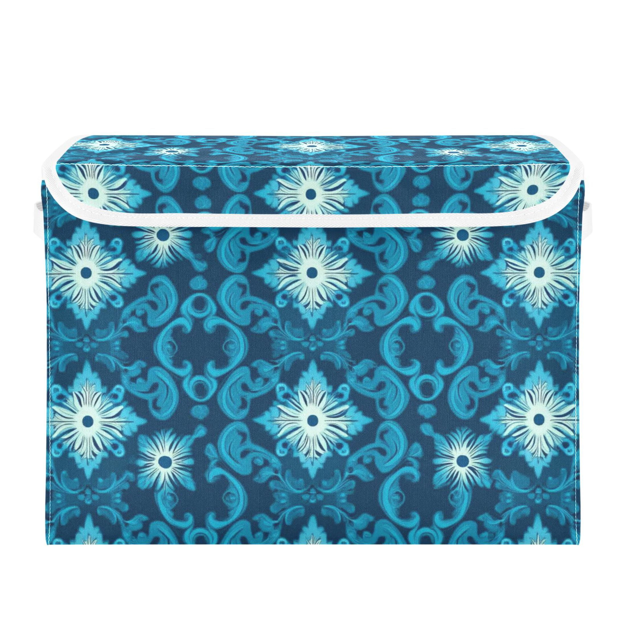 Blue Elegant Geometry Large Storage Bins with Linen Collapsible Lid ...