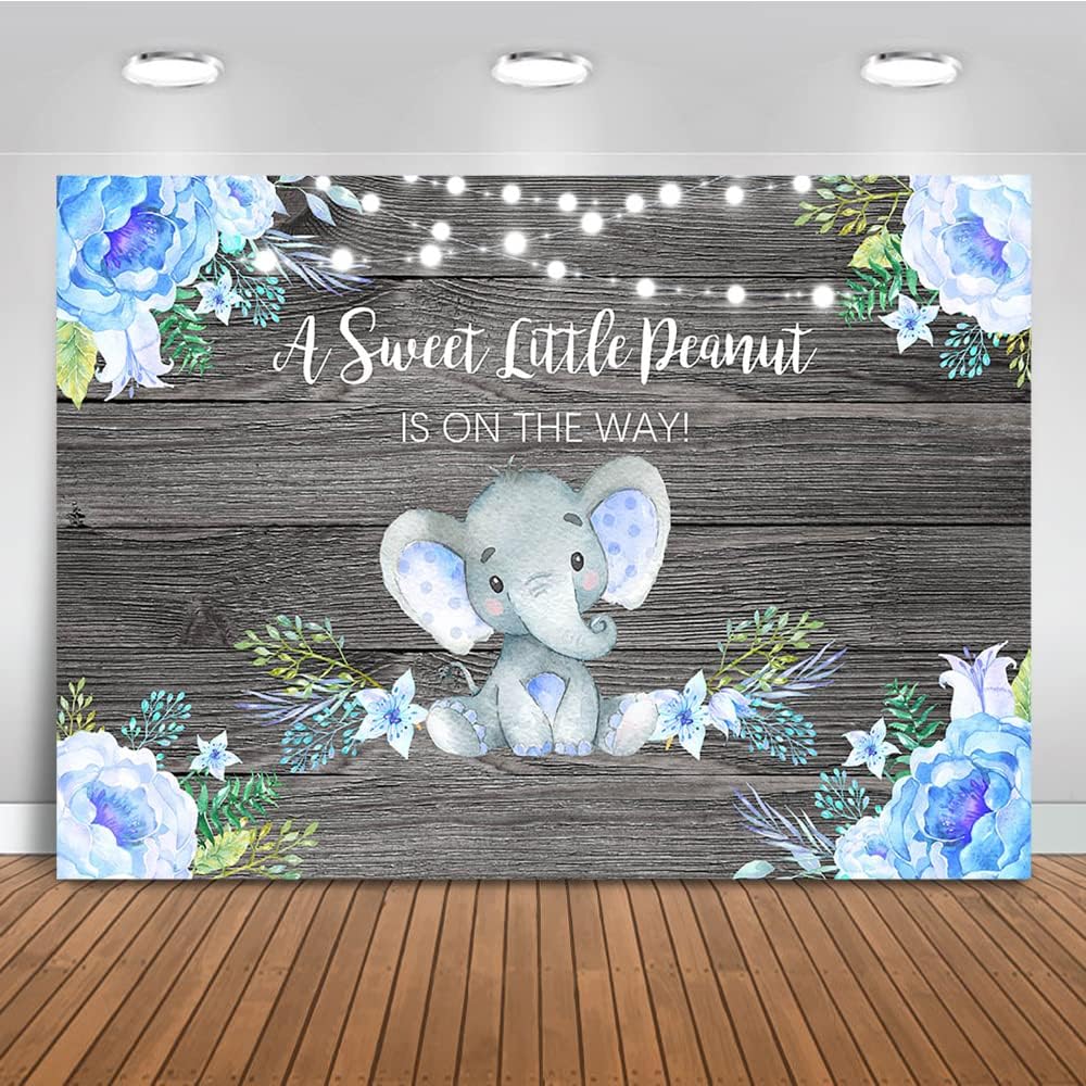 Blue Elephant Baby Shower Backdrop Rustic Wood A Sweet Little Peanut ...
