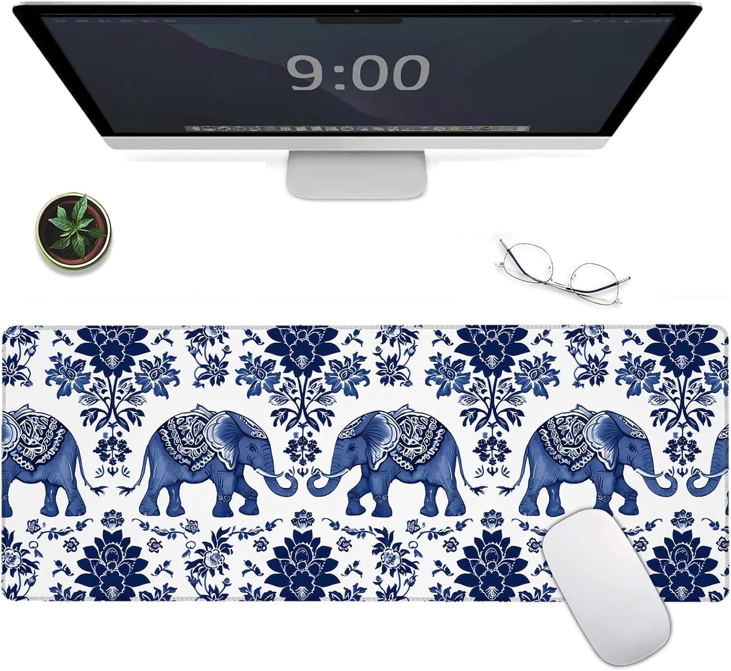 Blue Elephant Large Gaming Mouse Pad,Floral Flower Boho Desk Mat,31 ...