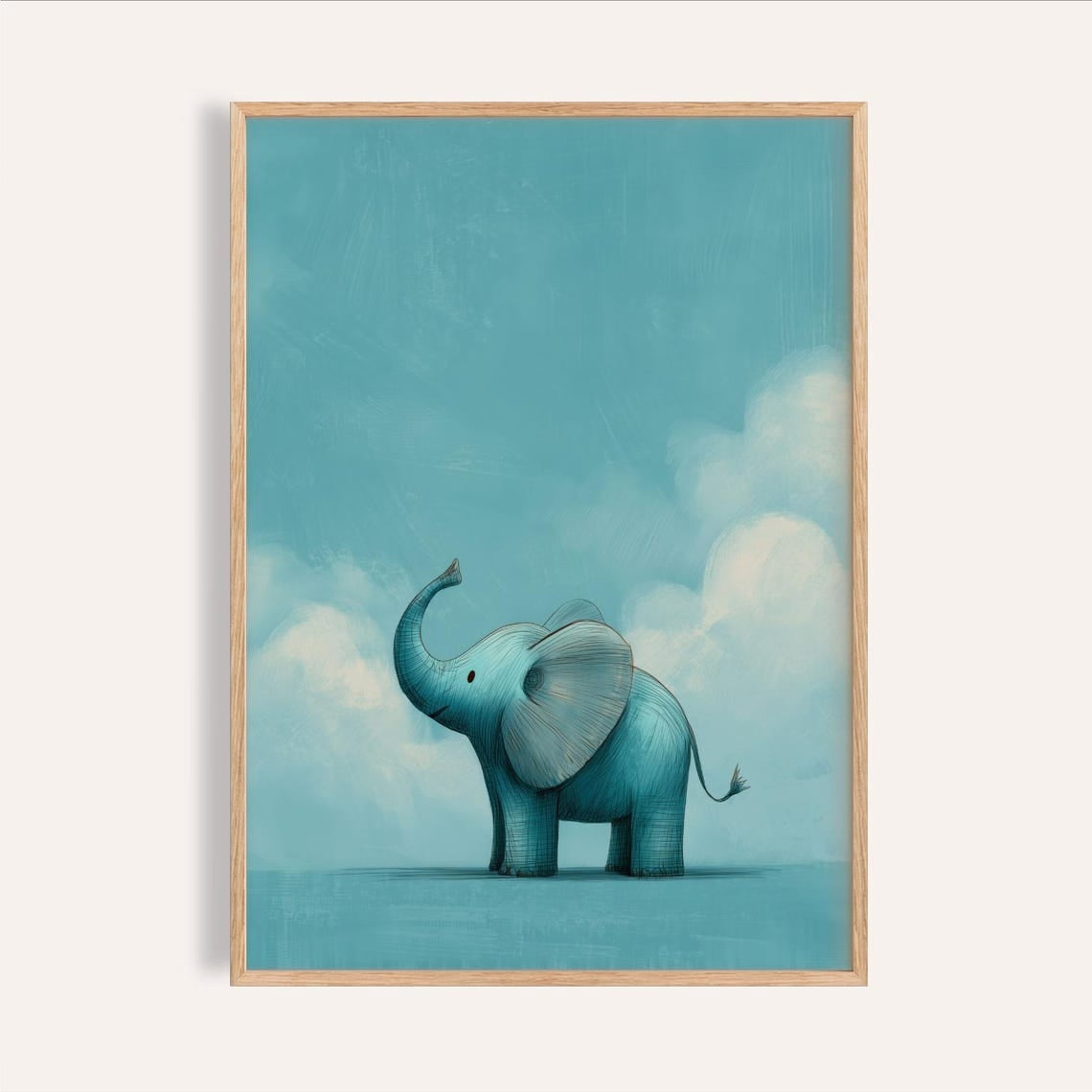 Blue Elephant Nursery Art Calming Wall Print For Room Unframed Paper ...