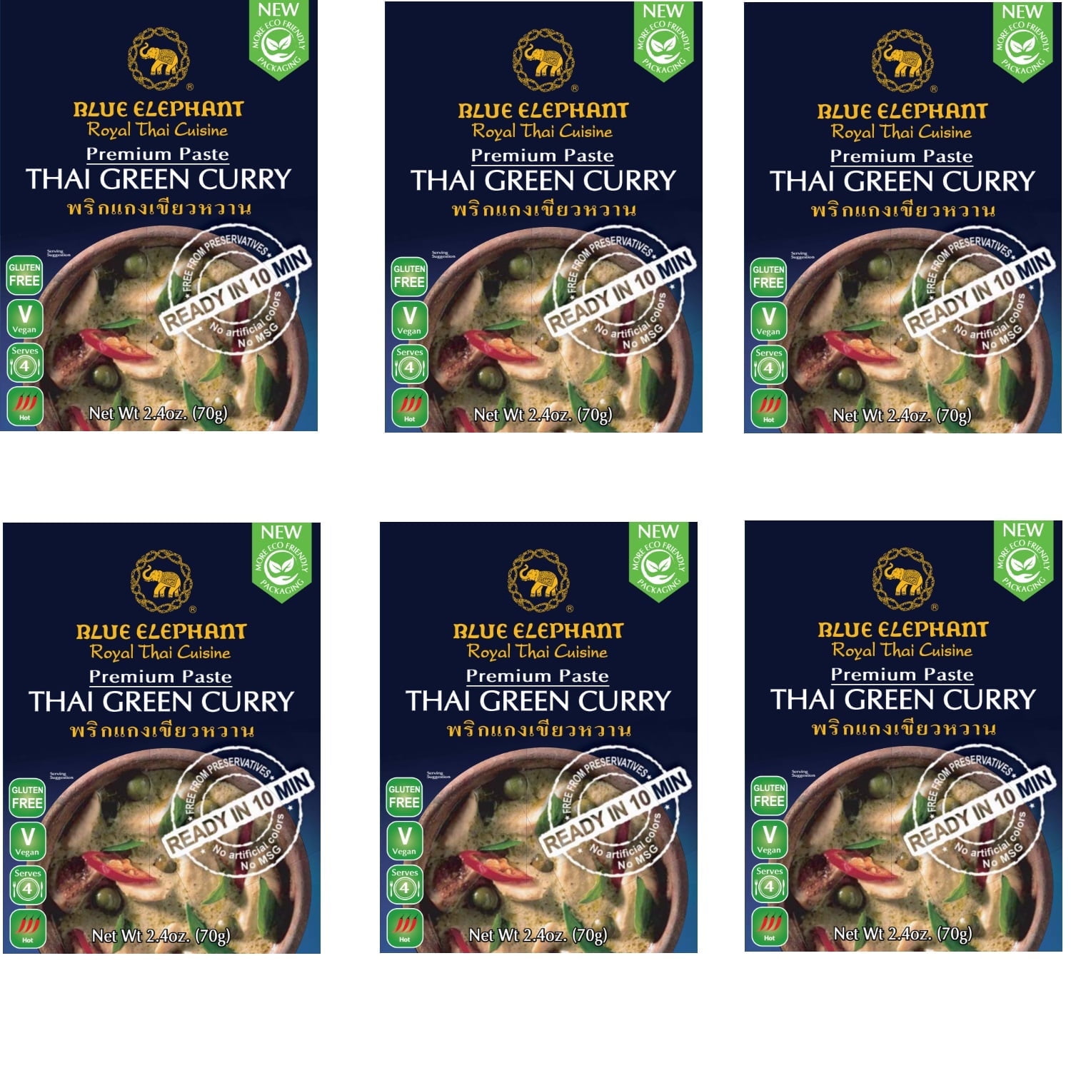 Blue Elephant Royal Thai Cuisine Green Curry Paste, 6 Pack, 6 x 2.4 oz ...