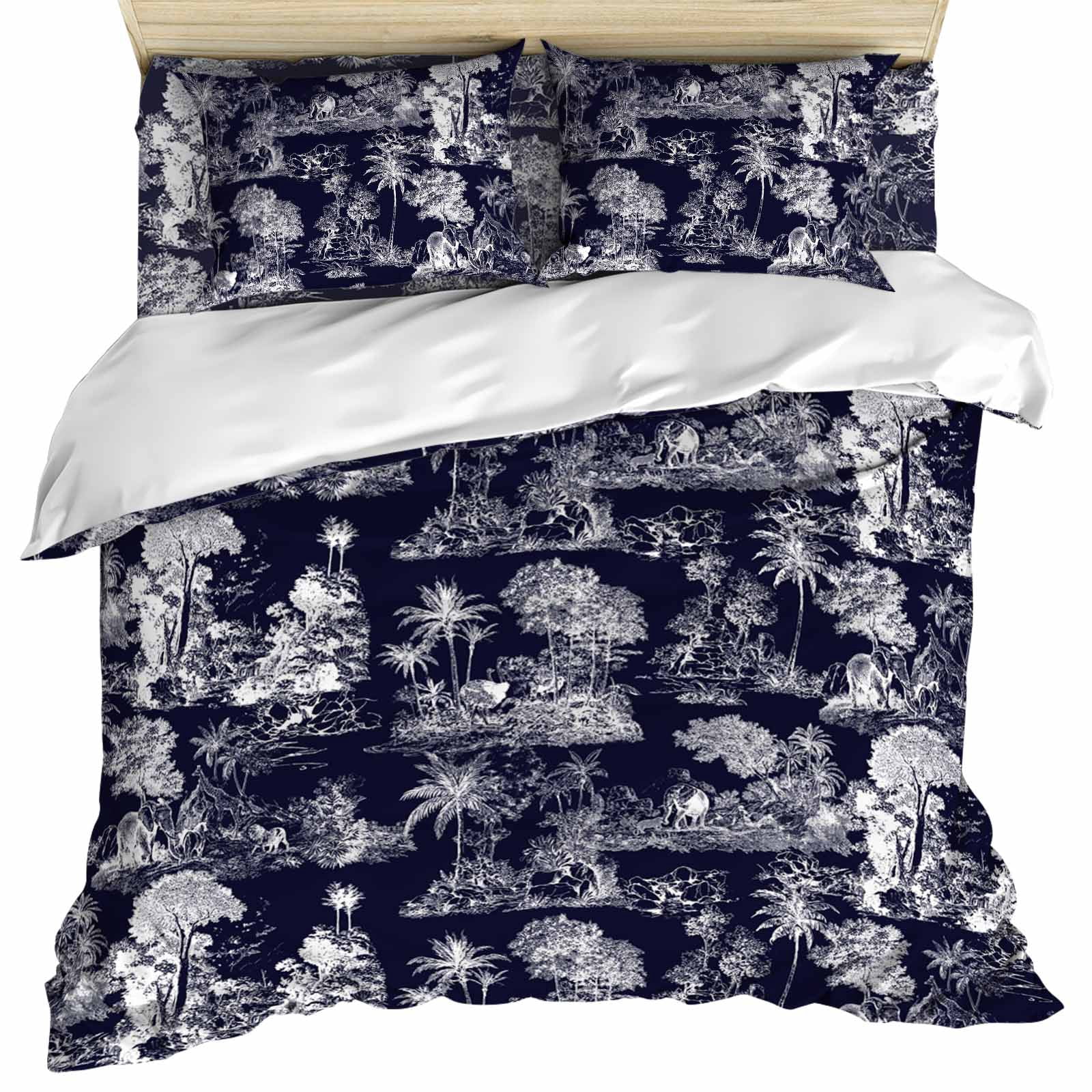 Blue Elephant Set of 4 Bedding Quilt Covers, Farmhouse Retro Tropical ...