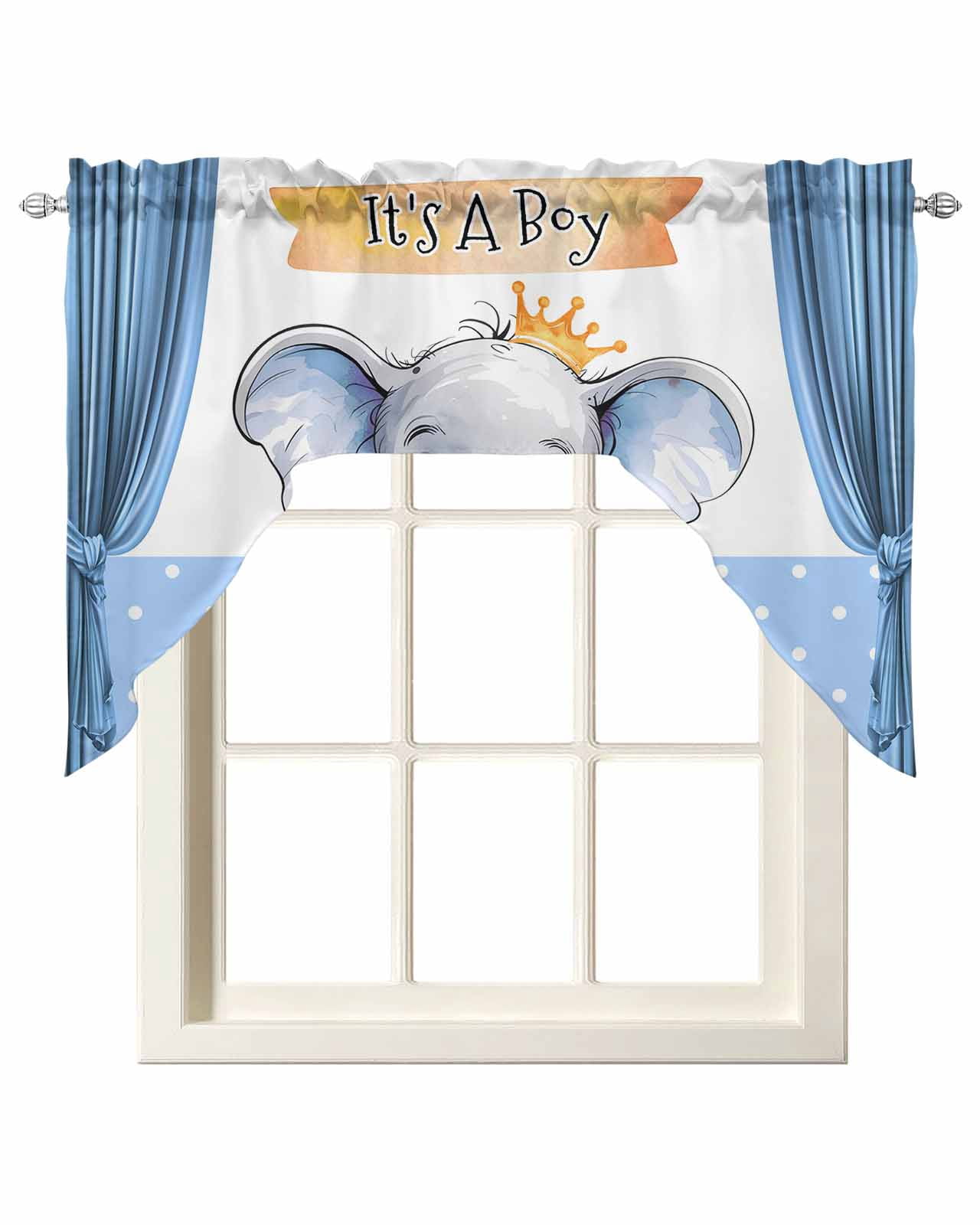 Blue Elephant Swag Valances for Windows, Small Curtains Drapes ...