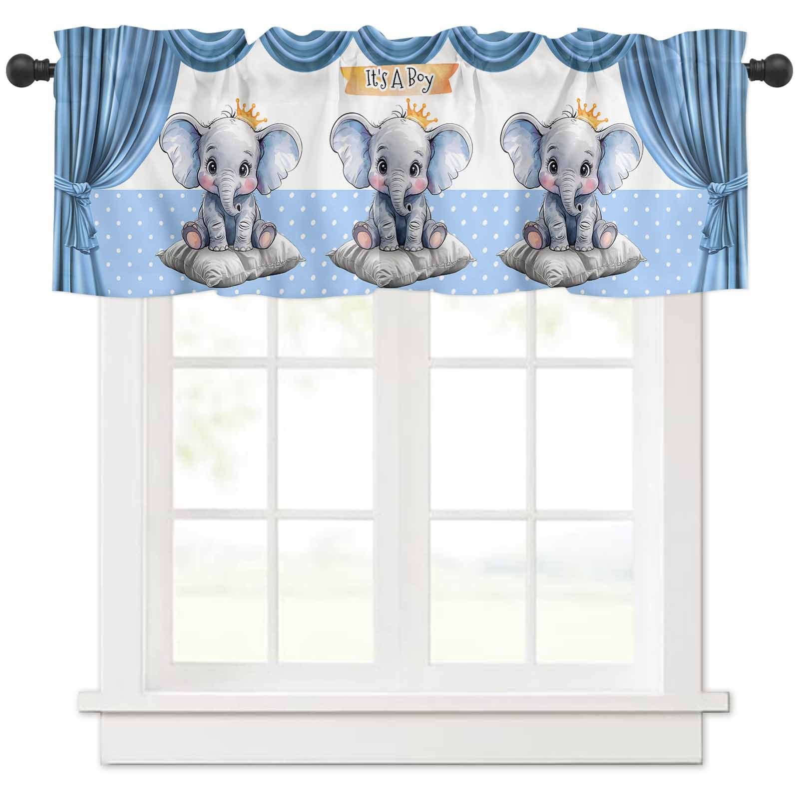Blue Elephant Valances for Windows Farmhouse Kitchen Curtains Valances ...
