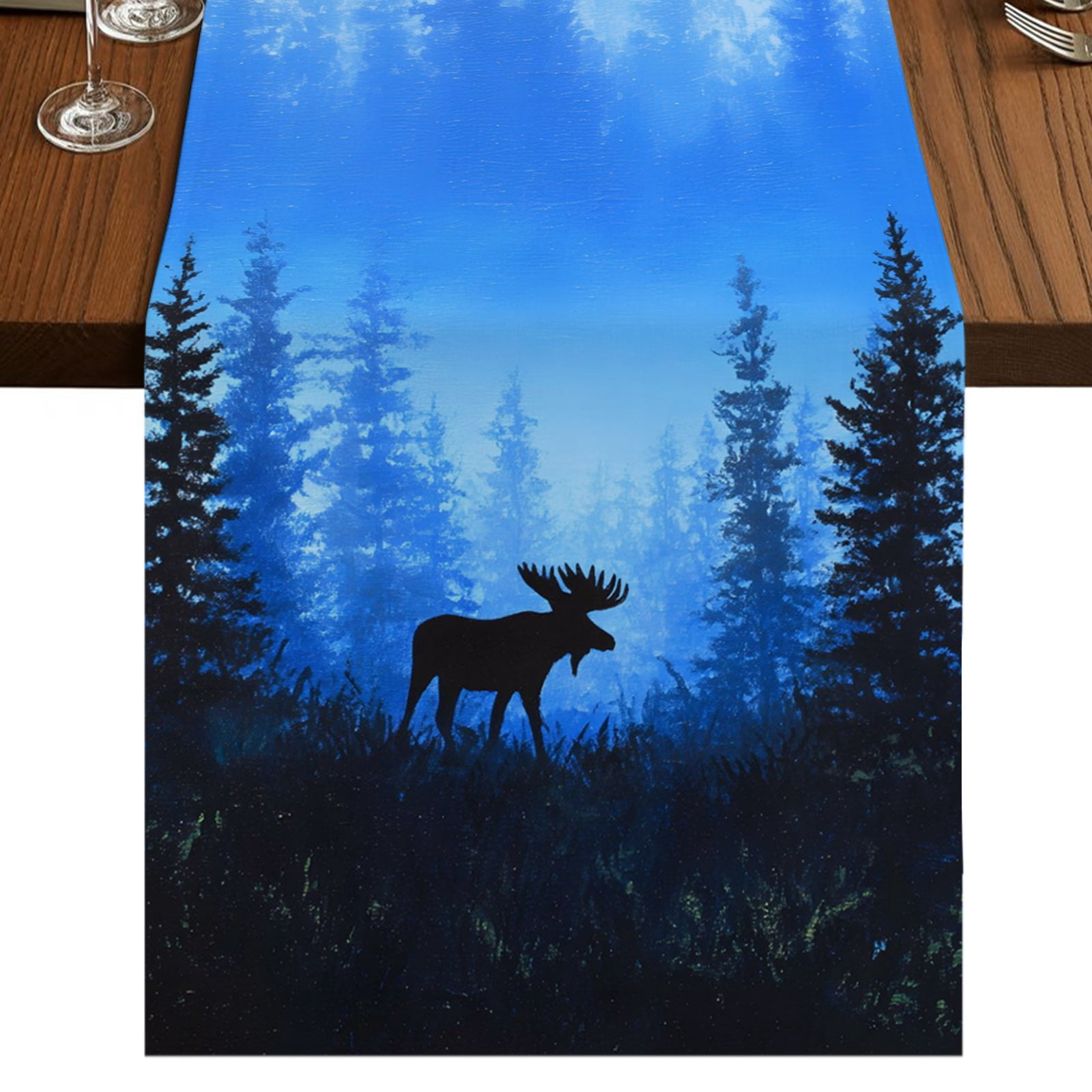 Blue Elk Forest Burlap Cotton Table Runner 13x48 Inches Long, Black ...