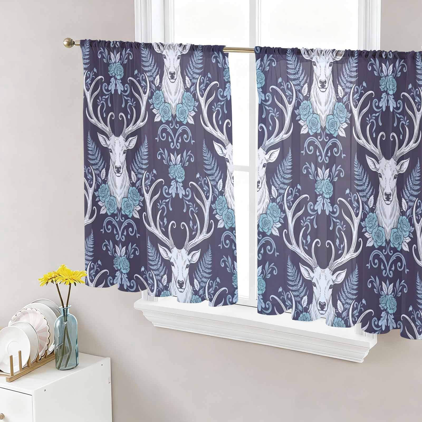 Blue Elk Sheer Curtains for Living Room Bedroom Farmhouse Animals ...