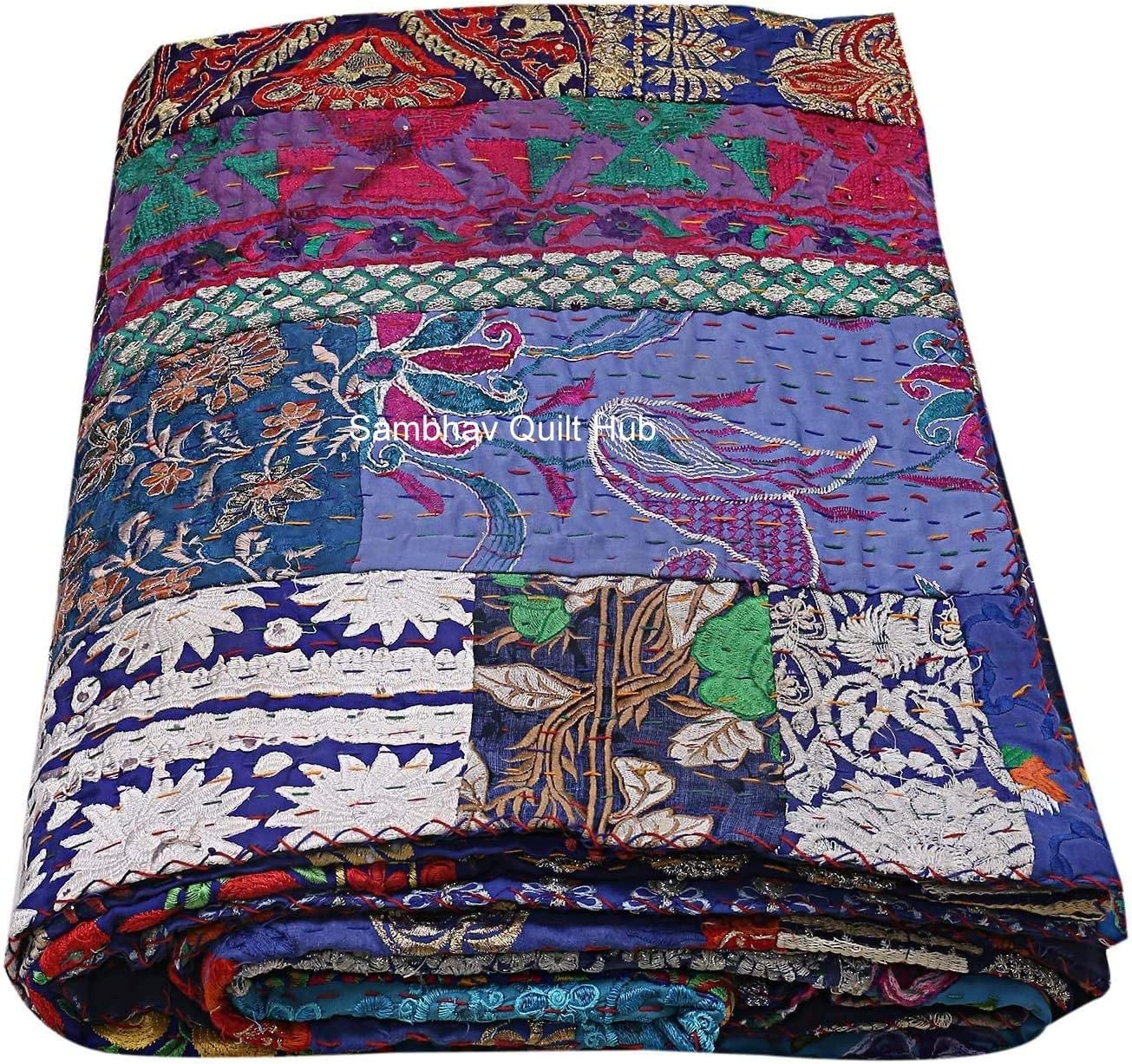 Blue Embrodiery Beautiful Handmade Vintage Silk Sari Jari Patchwork ...