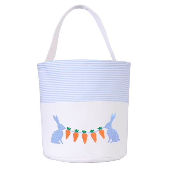 Blue Embroidered Bunny Egg Tote Basket For Easter Storage And Children ...