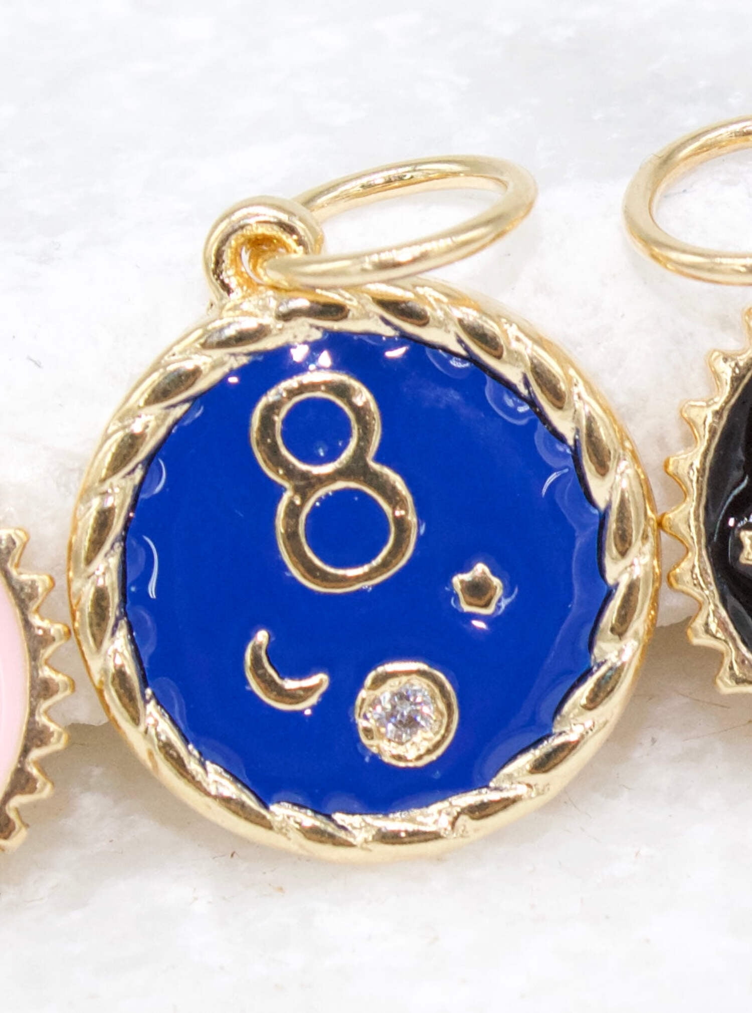 Blue Enamel 8 Eight Star Crescent Moon Custom Charm Coin With CZ Stone ...