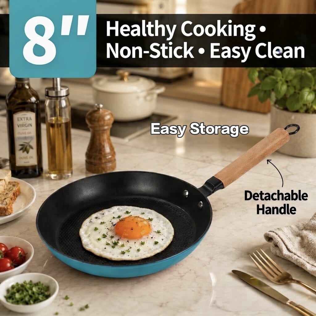 Blue Enameled Cast Iron Skillet, 8-Inch Nonstick Frying Pan with ...