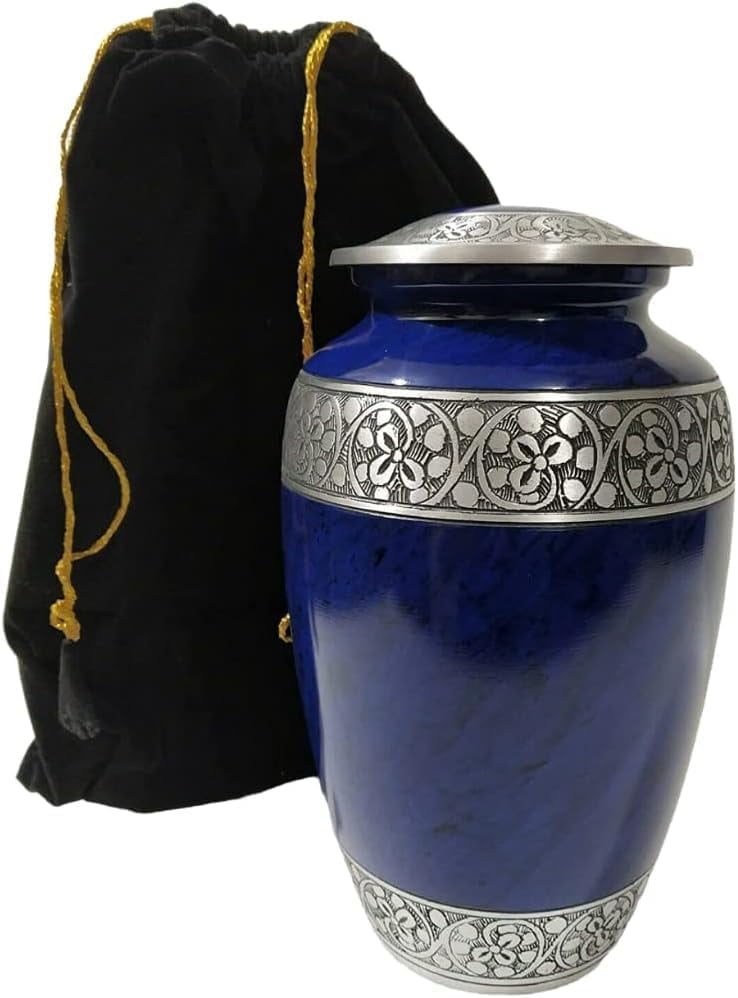 Blue Engraved Design Urns for Human Ashes Adult Cremation Urn with ...