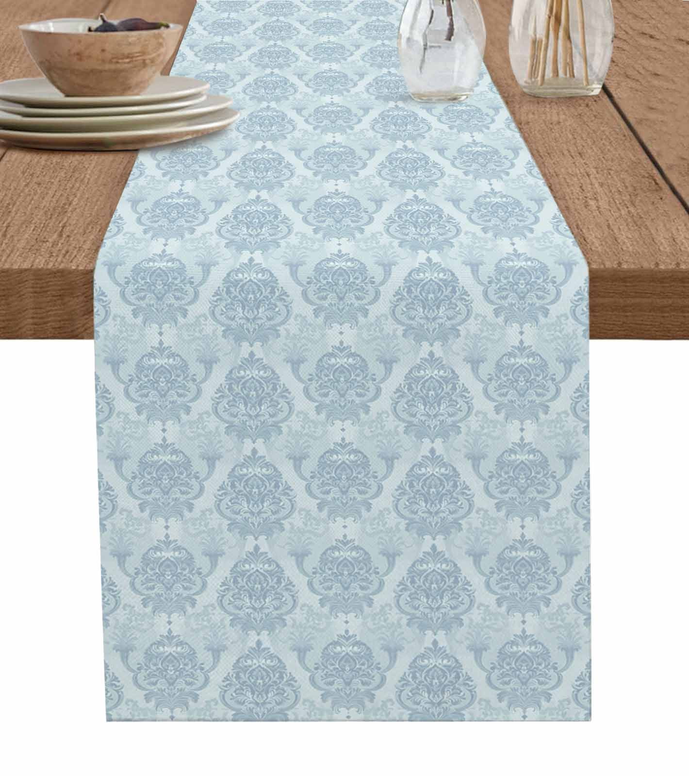 Blue Ethnic Burlap Cotton Table Runner 18x72 Inches Long, Vintage ...