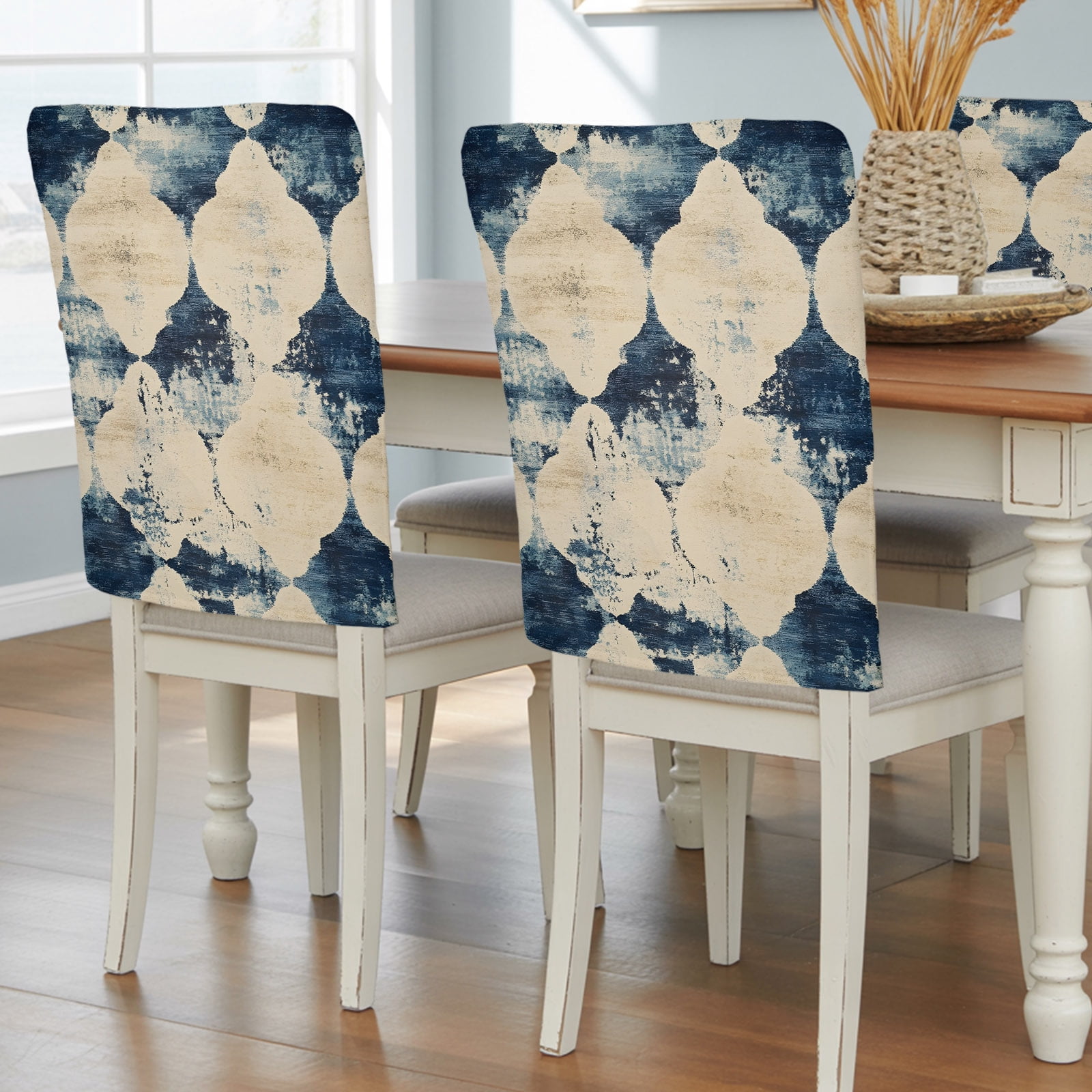 Blue Ethnic Chair Back Covers, Vintage Shabby Abstract Chic Geometric ...