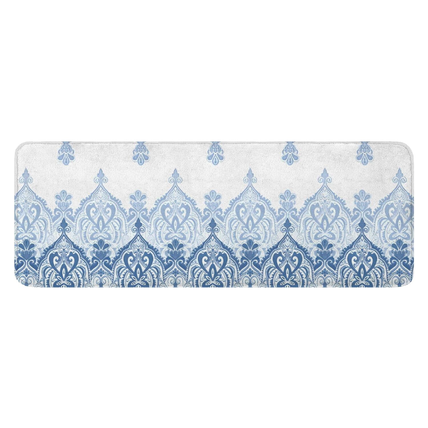 Blue Ethnic Floral Border Pattern Kitchen Rug Mat,Kitchen Runner Rugs ...