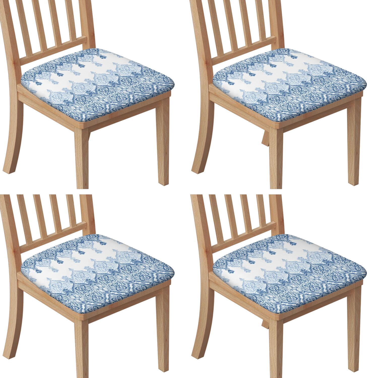 Blue Ethnic Floral Border Pattern Seat Covers for Dining Room Chairs ...