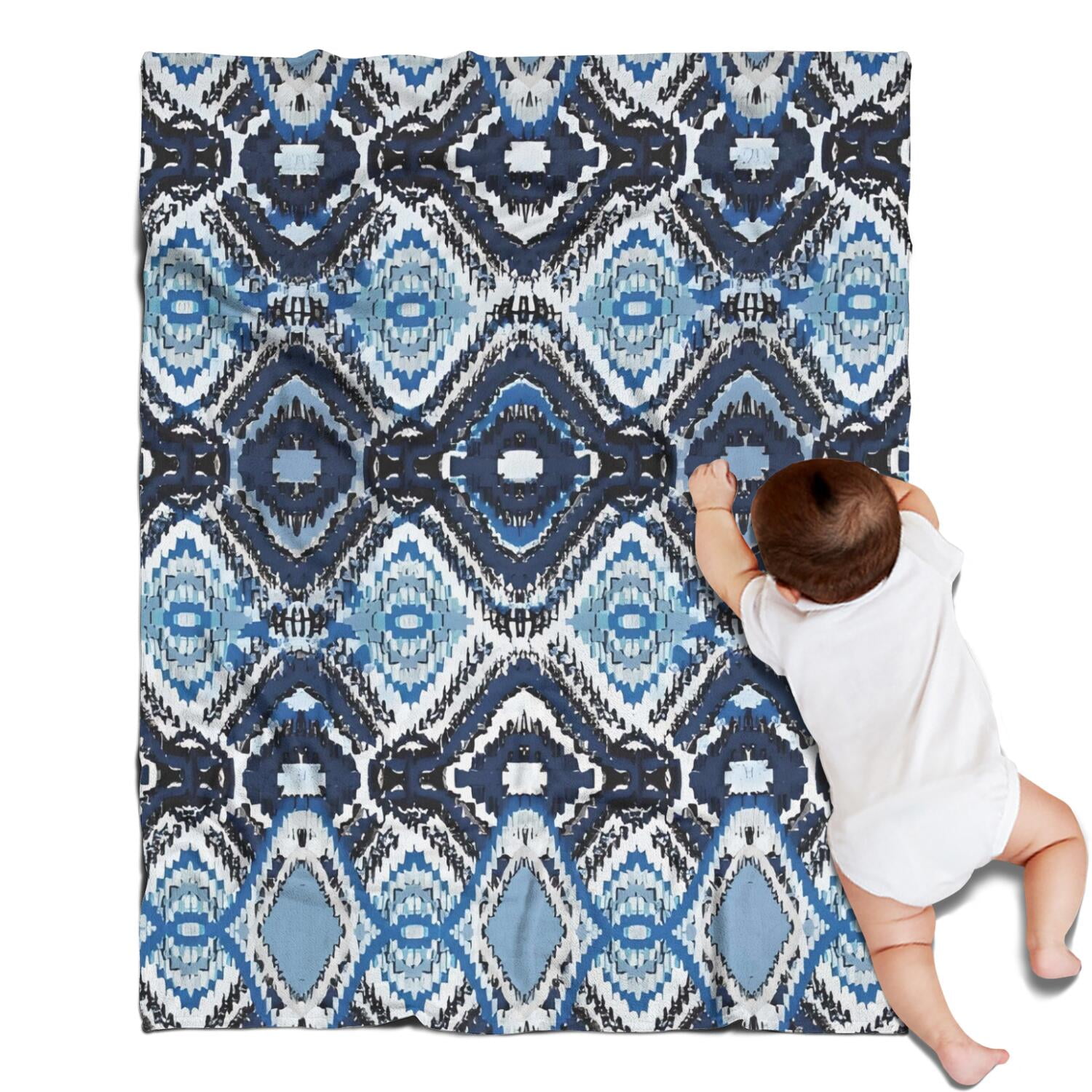 Blue Ethnic Geometric Pattern Blanket,Comfortable Soft Lamb Wool Throw ...