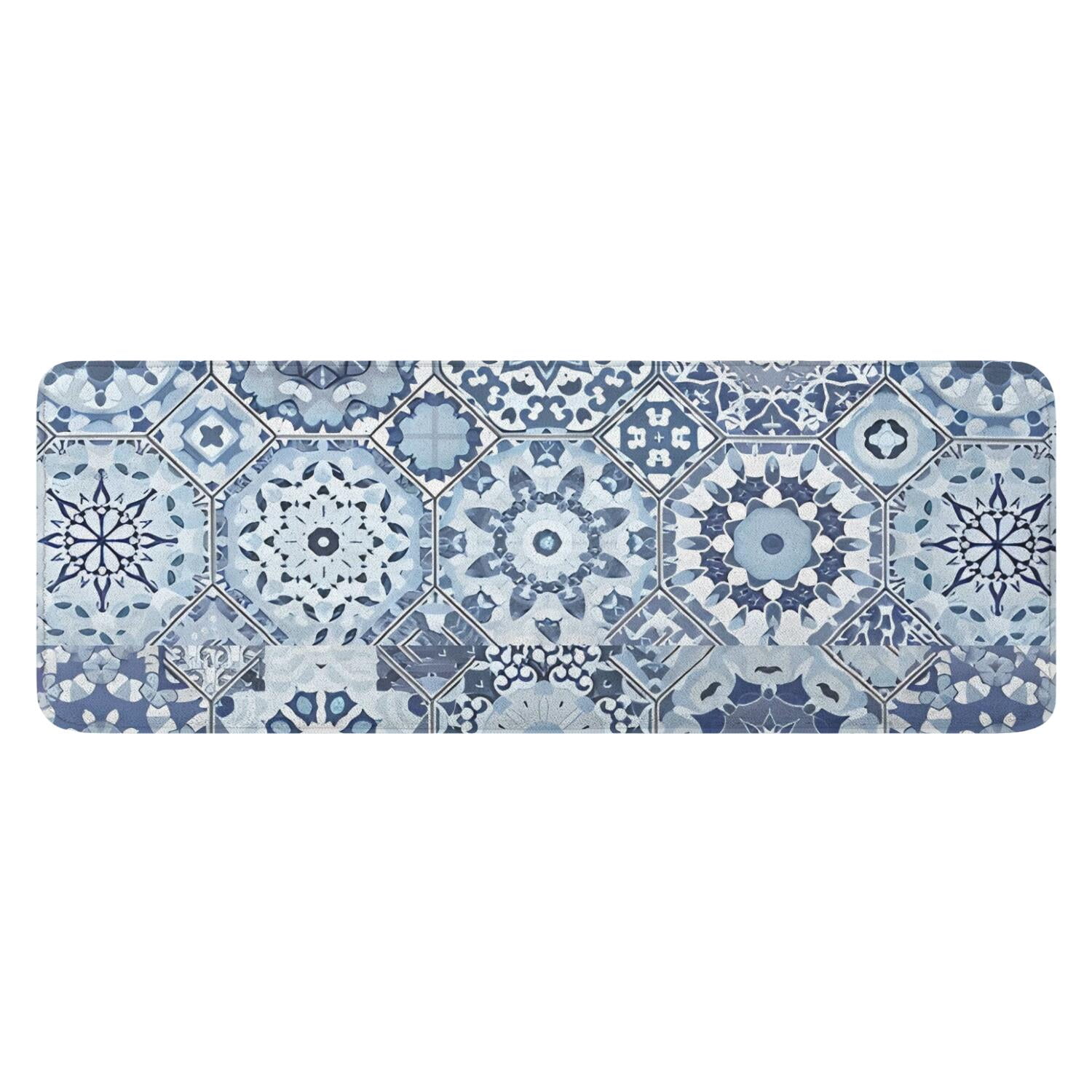 Blue Ethnic Geometric Pattern Kitchen Rug Mat,Kitchen Runner Rugs Non ...