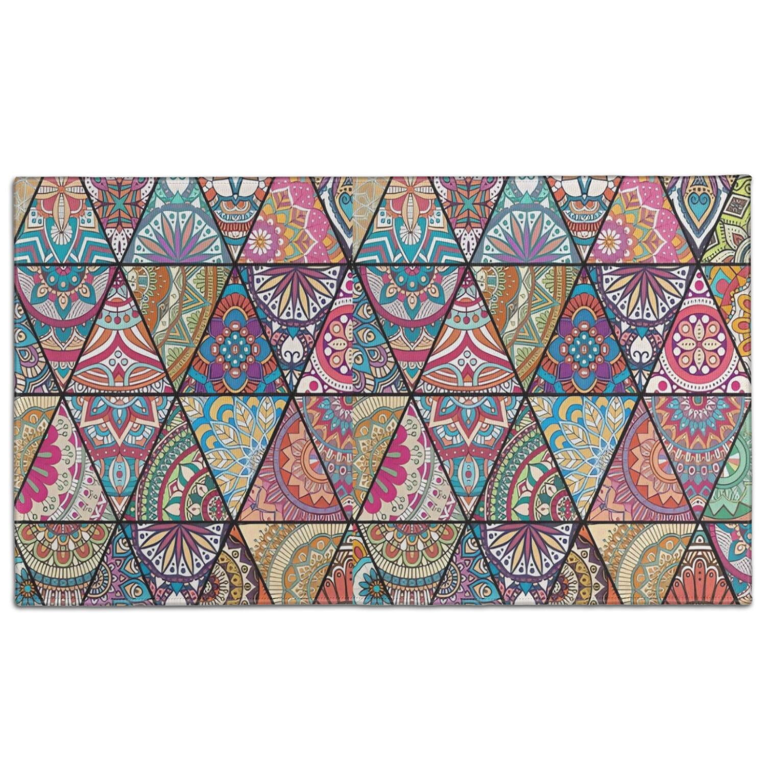 Blue Ethnic Triangle Pattern Door Rugs,Washable Non Slip Door Mats ...