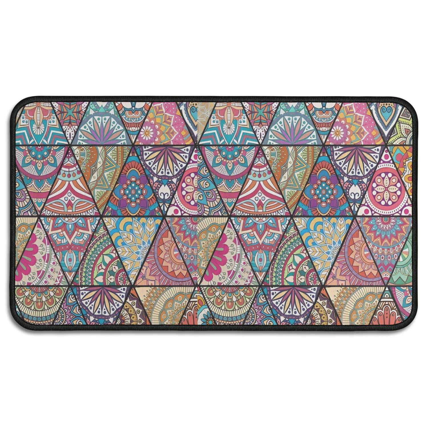Blue Ethnic Triangle Pattern Door Rugs,Washable Non Slip Door Mats ...