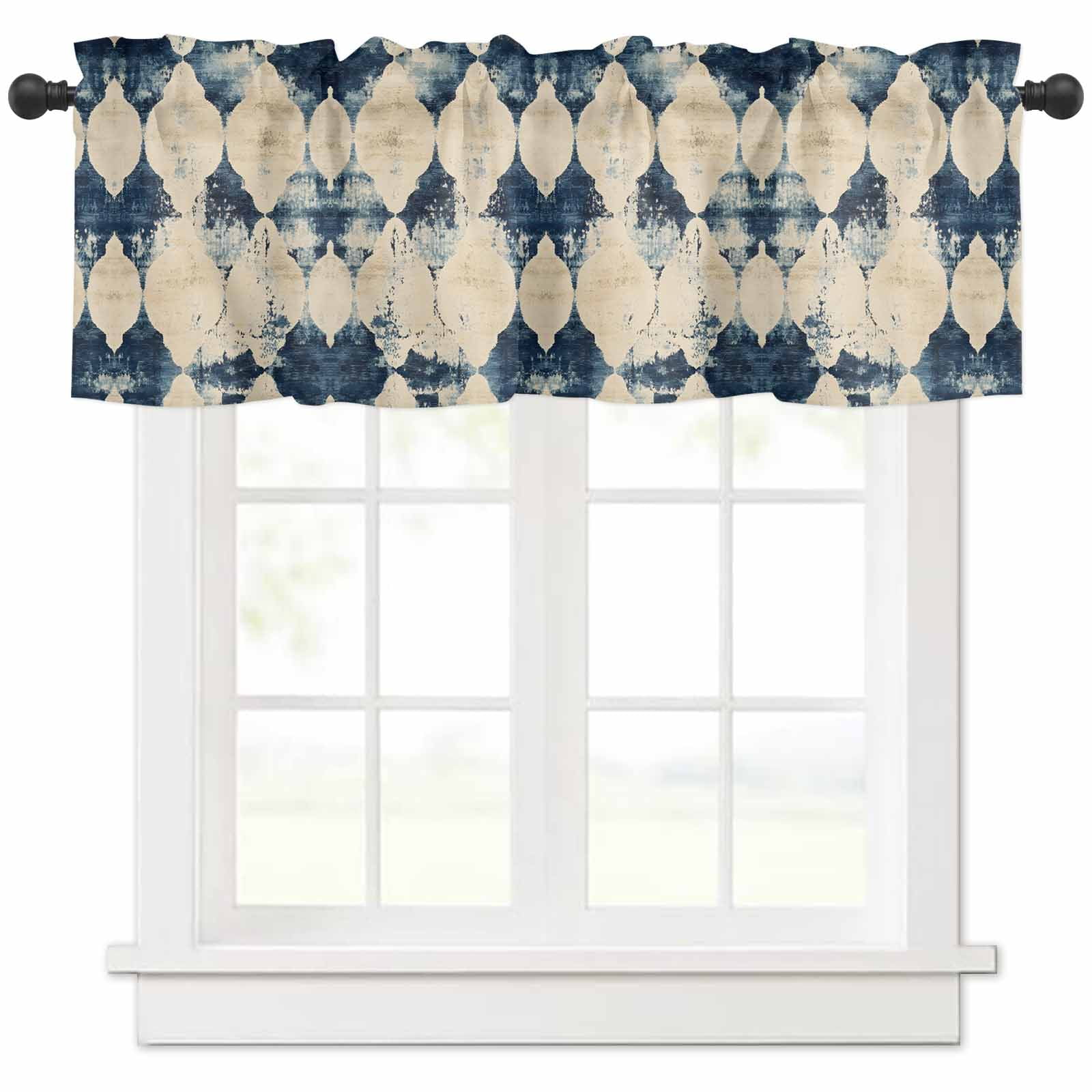 Blue Ethnic Valances for Windows Farmhouse Kitchen Curtains Valances ...
