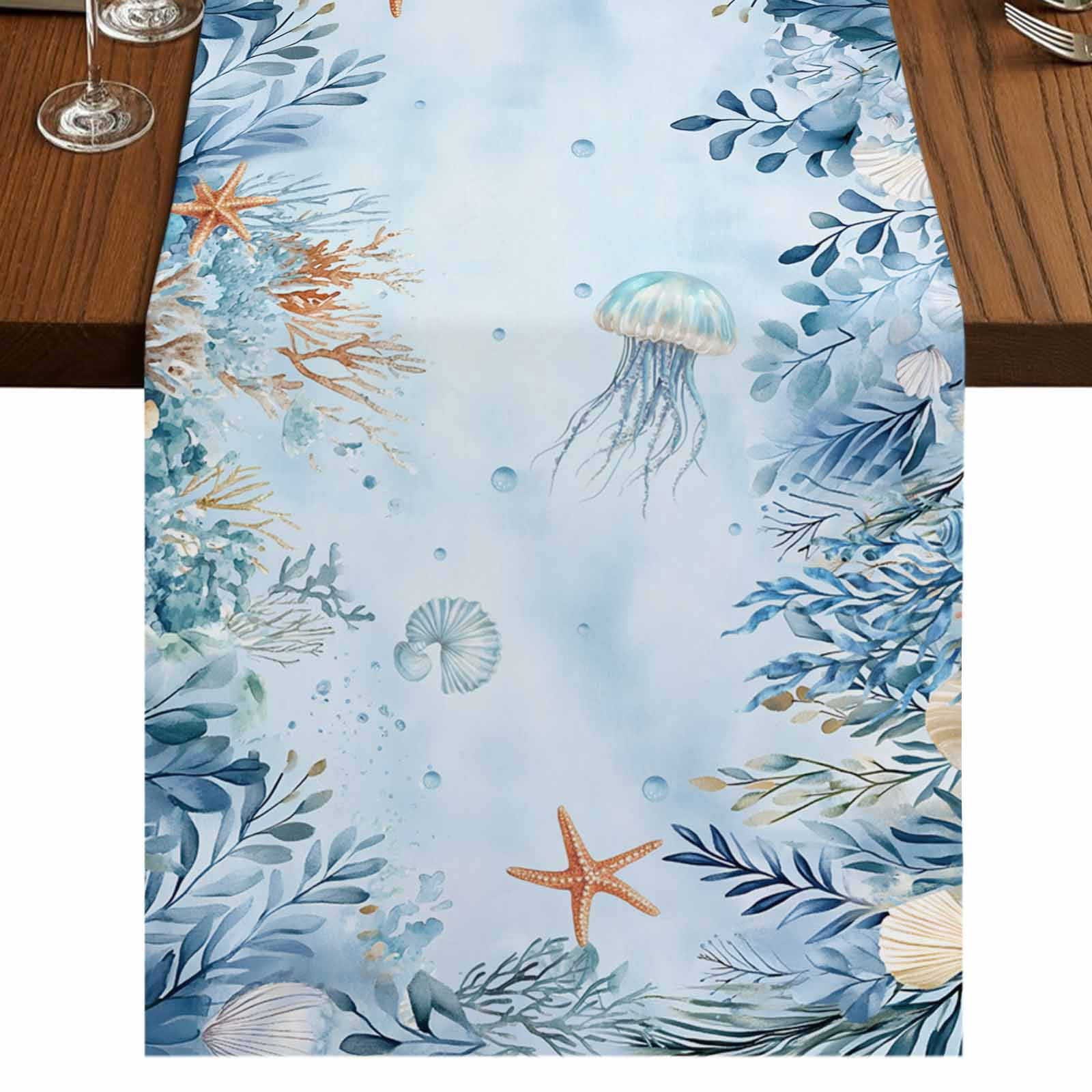 Blue Eucalyptus 36 Inch Table Runner, Botanical Ombre Coastal Farmhouse ...