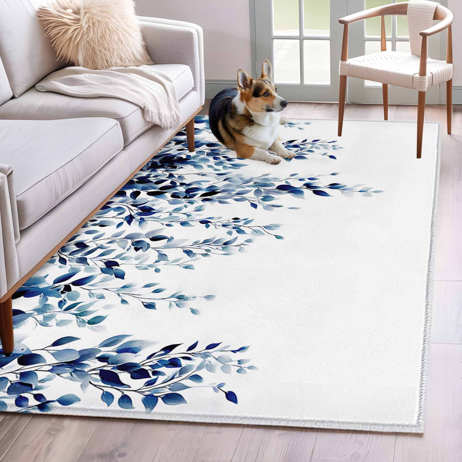 Blue Eucalyptus Area Rug 3x5 FT, Non Slip Entryway Bedside Carpet ...