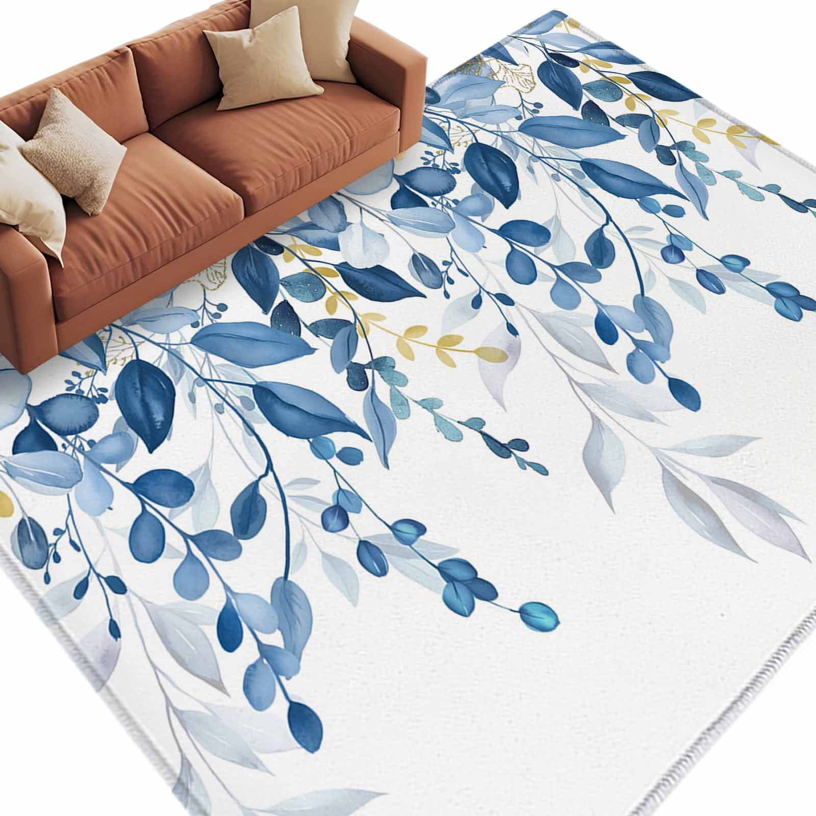 Blue Eucalyptus Area Rugs Collection 5'x8', Watercolor Spring Weeping ...