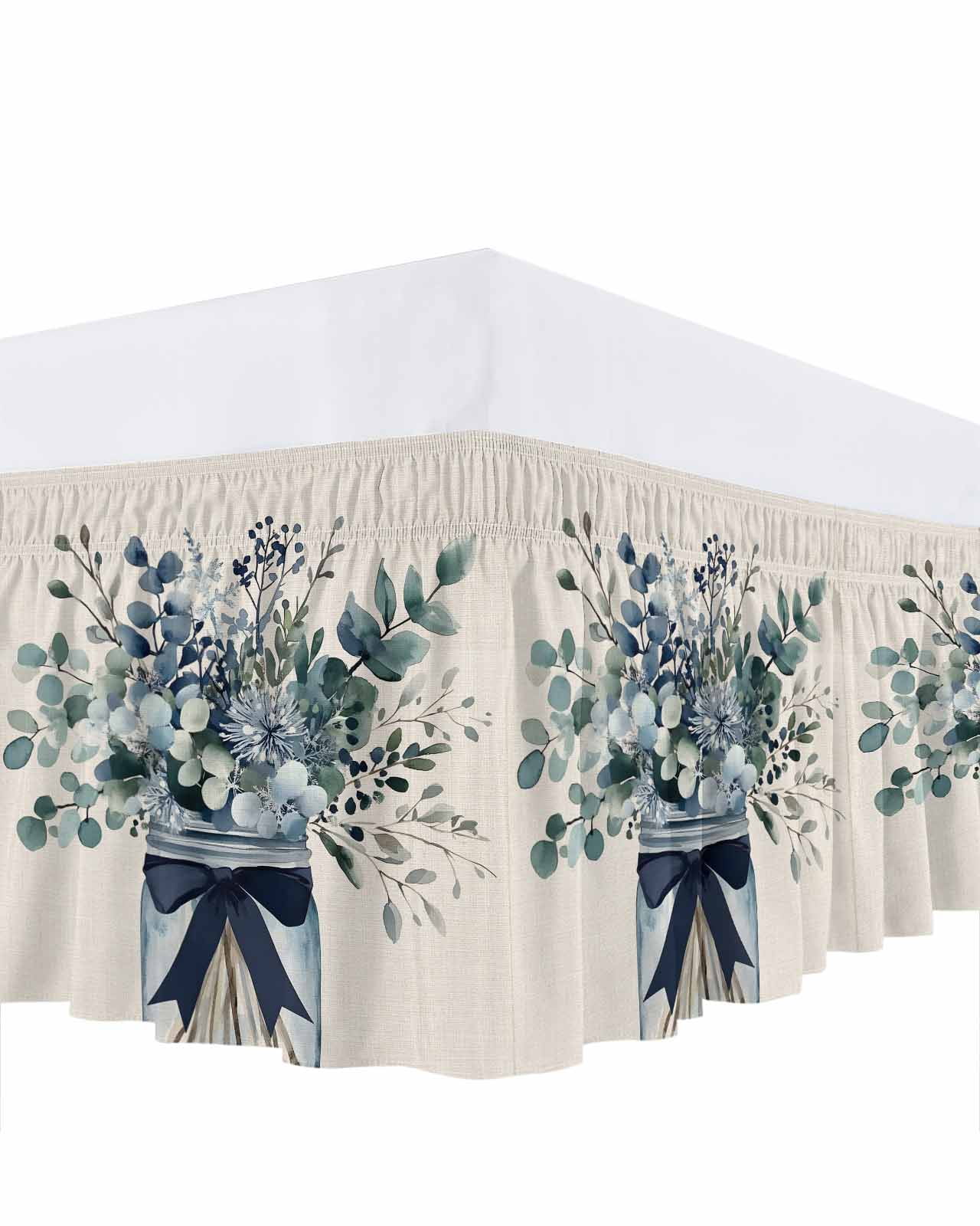 Blue Eucalyptus Bed Skirt California King Size 18" Drop Leaves Bottle ...