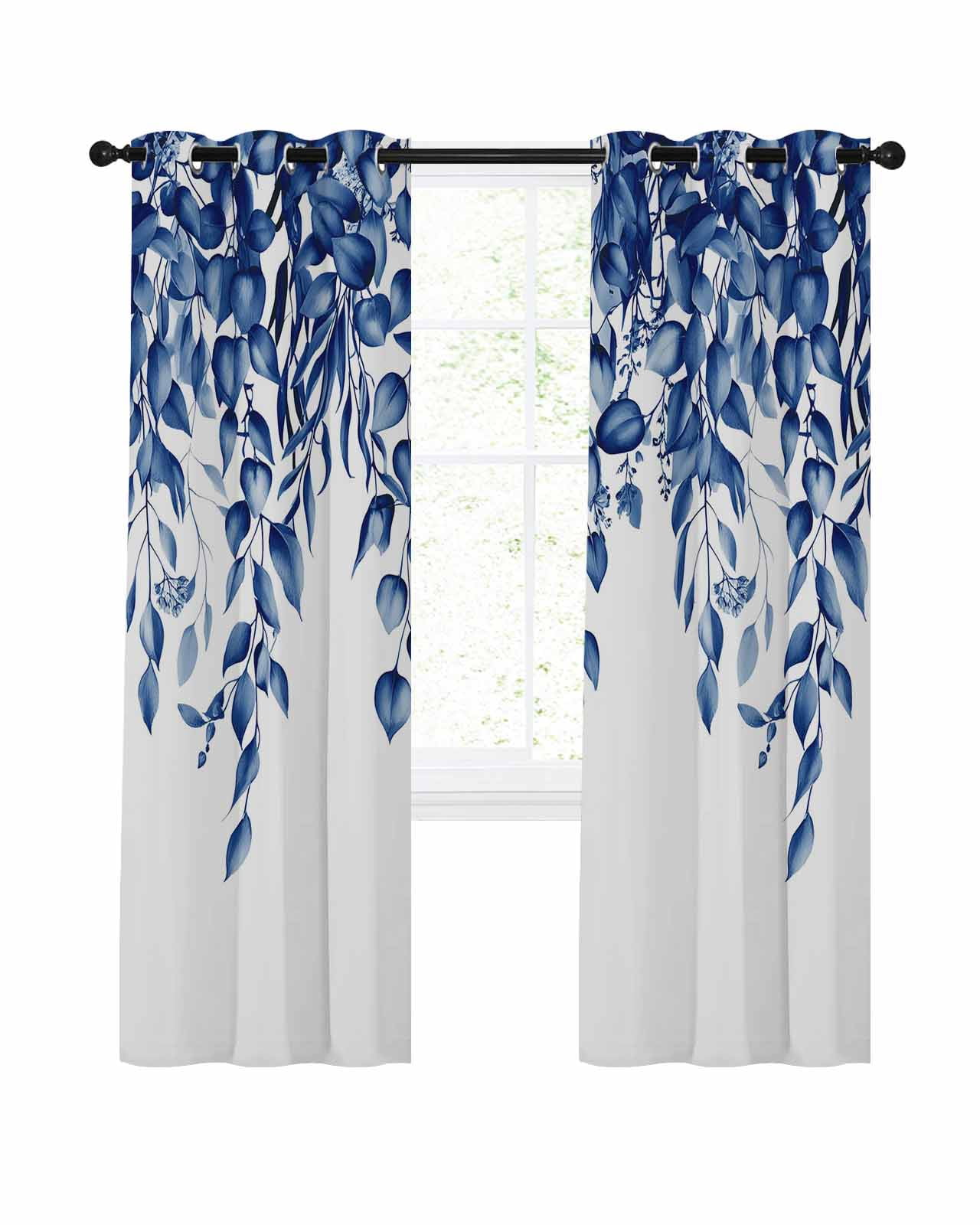 Blue Eucalyptus Blackout Curtains, Light Blocking Print Window Curtains ...