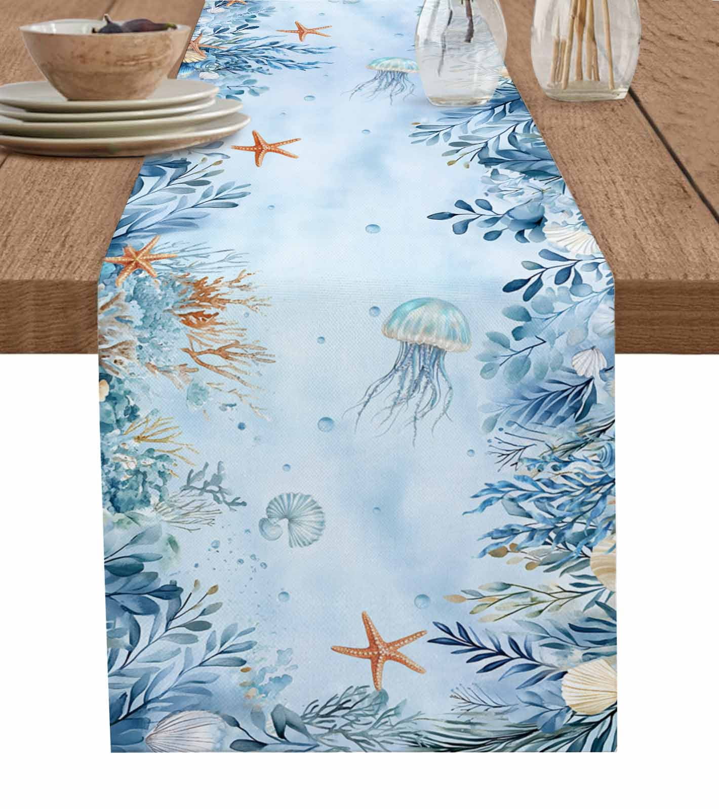 Blue Eucalyptus Burlap Cotton Table Runner 13x120 Inches Long ...