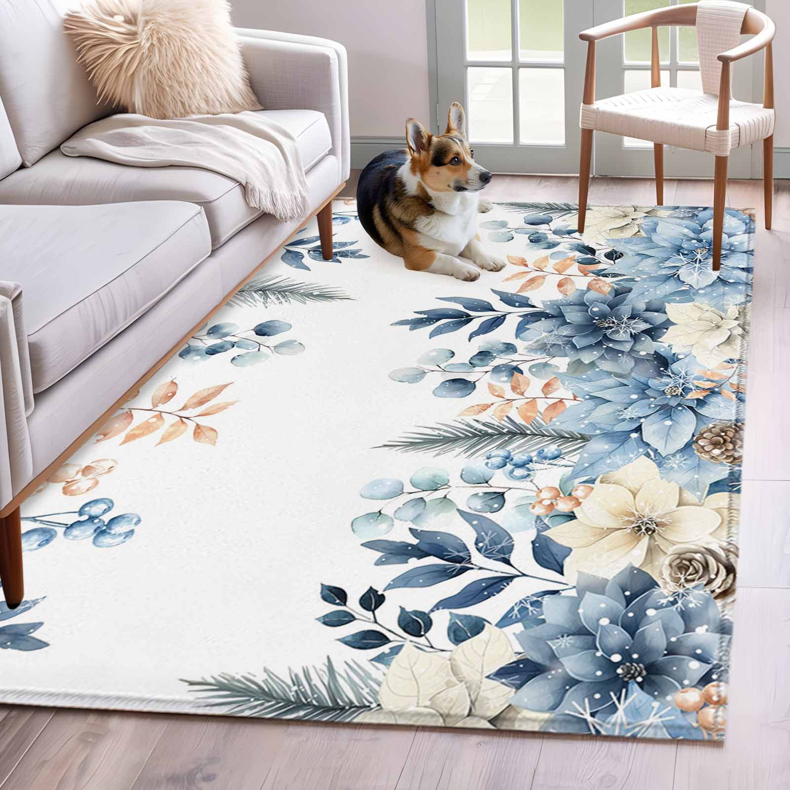 Blue Eucalyptus Christmas Area Rug 3x5 Washable Rug Non Slip Xmas ...