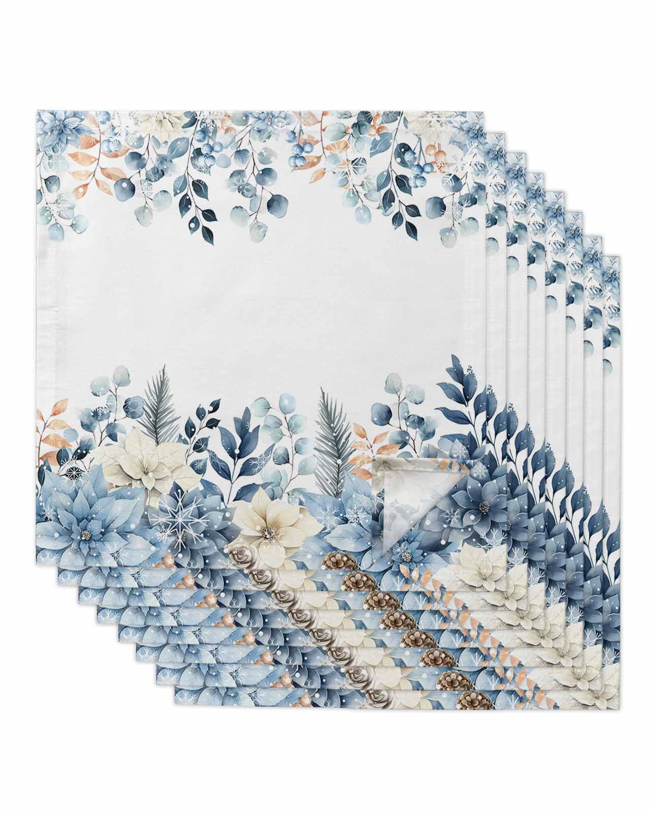 Blue Eucalyptus Christmas Cloth Napkins Set of 8 Reusable Dinner ...