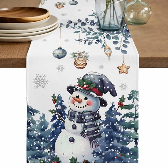 Blue Eucalyptus Christmas Table Runner 36 Inches, Snowman Xmas Tree ...