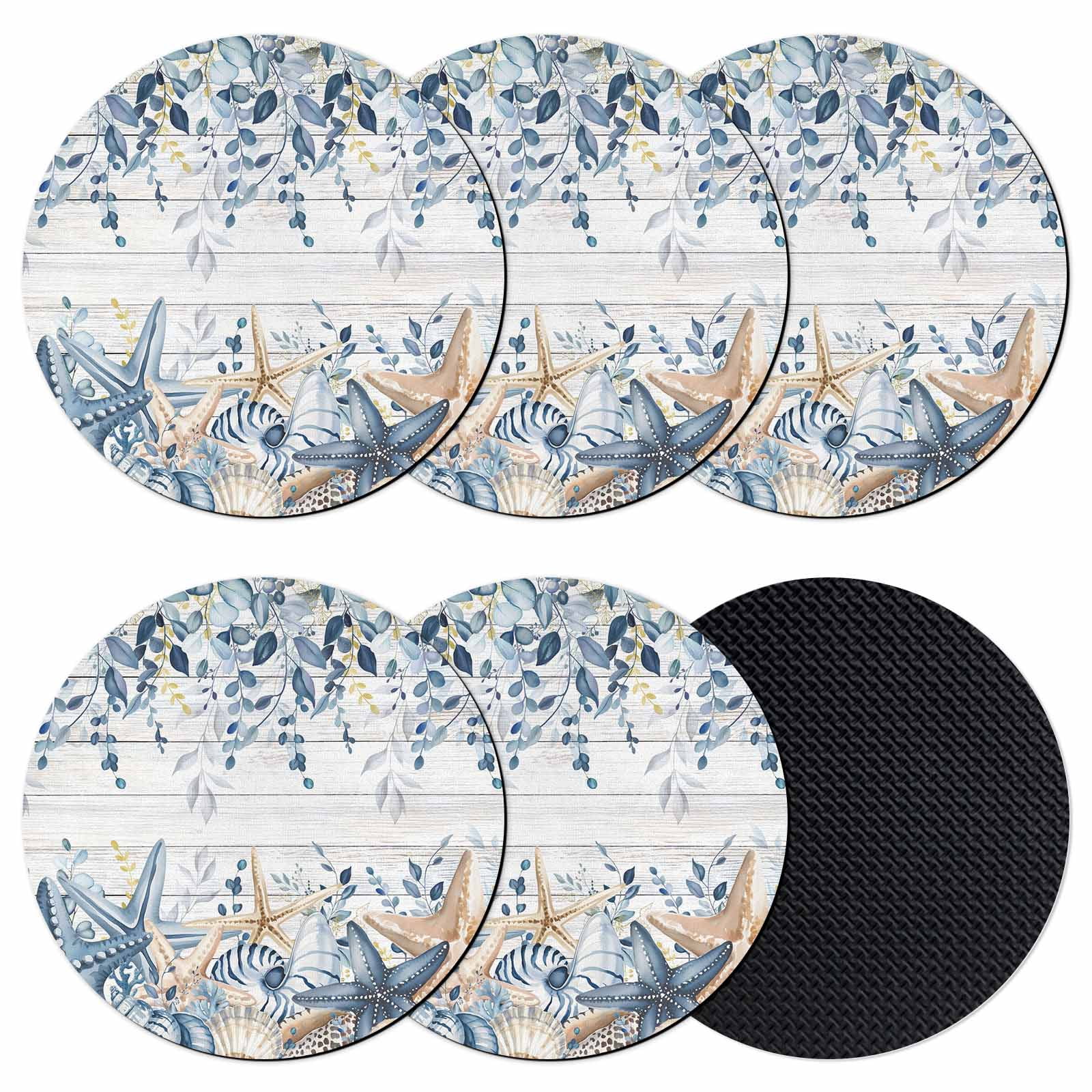 Blue Eucalyptus Coastal Coasters Set of 6, Absorbent Coasters for ...