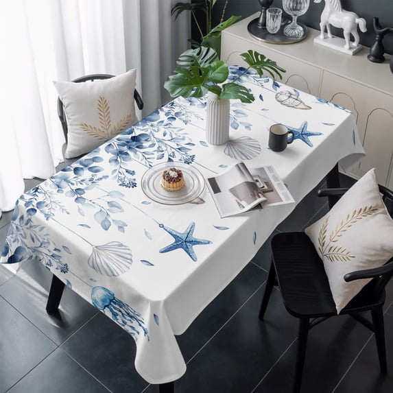 Blue Eucalyptus Coastal Table Cloth Waterproof Tablecloths, Beach ...