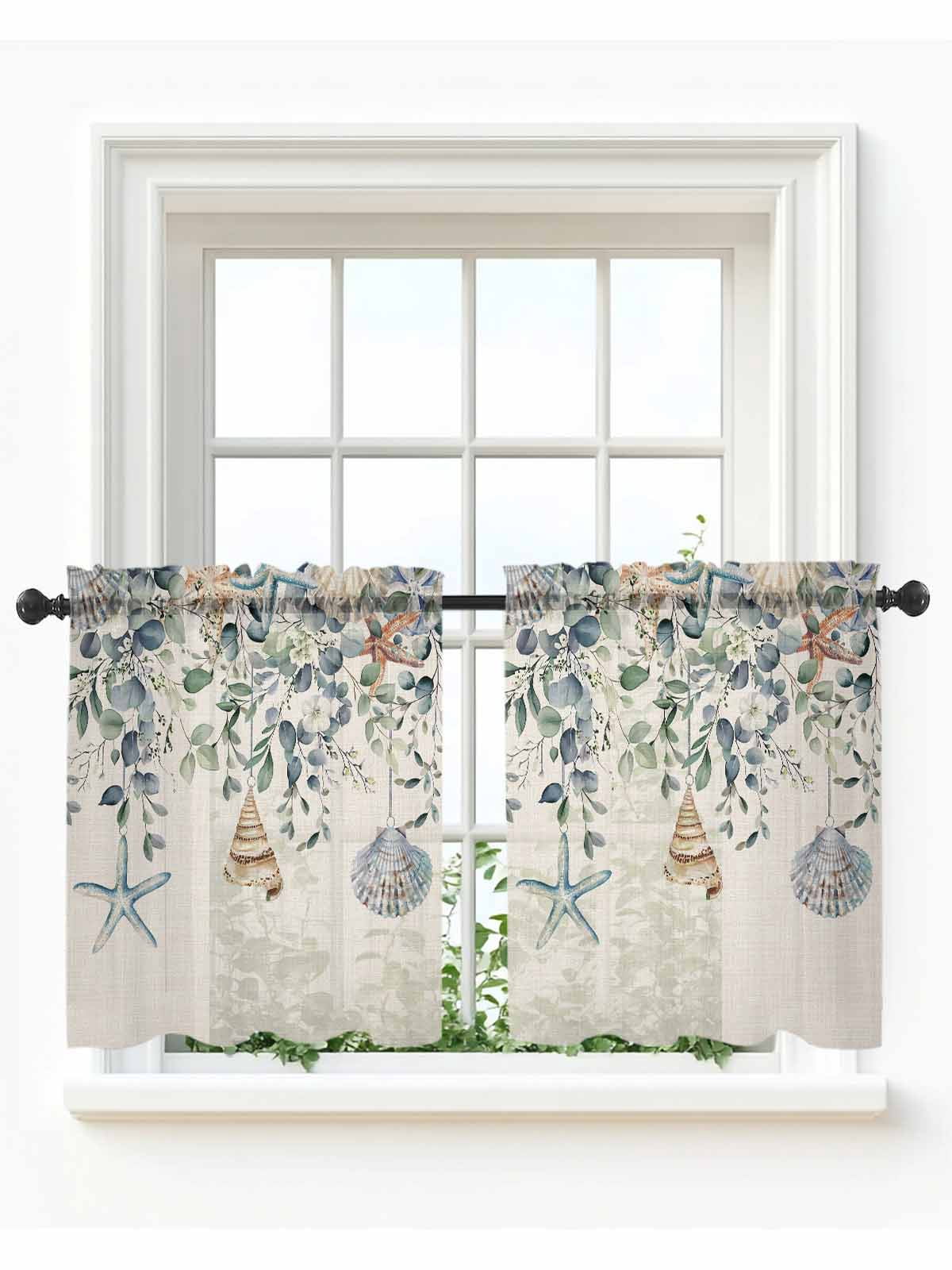 Blue Eucalyptus Coastal Tier Curtains 36 Inch Length, Sheer Curtains ...