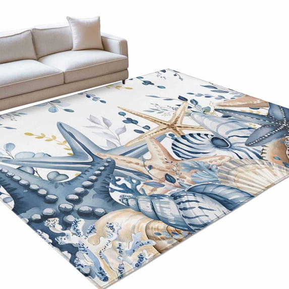 Blue Eucalyptus Coastal Washable Rug 5x7 Area Rug for Living Room ...